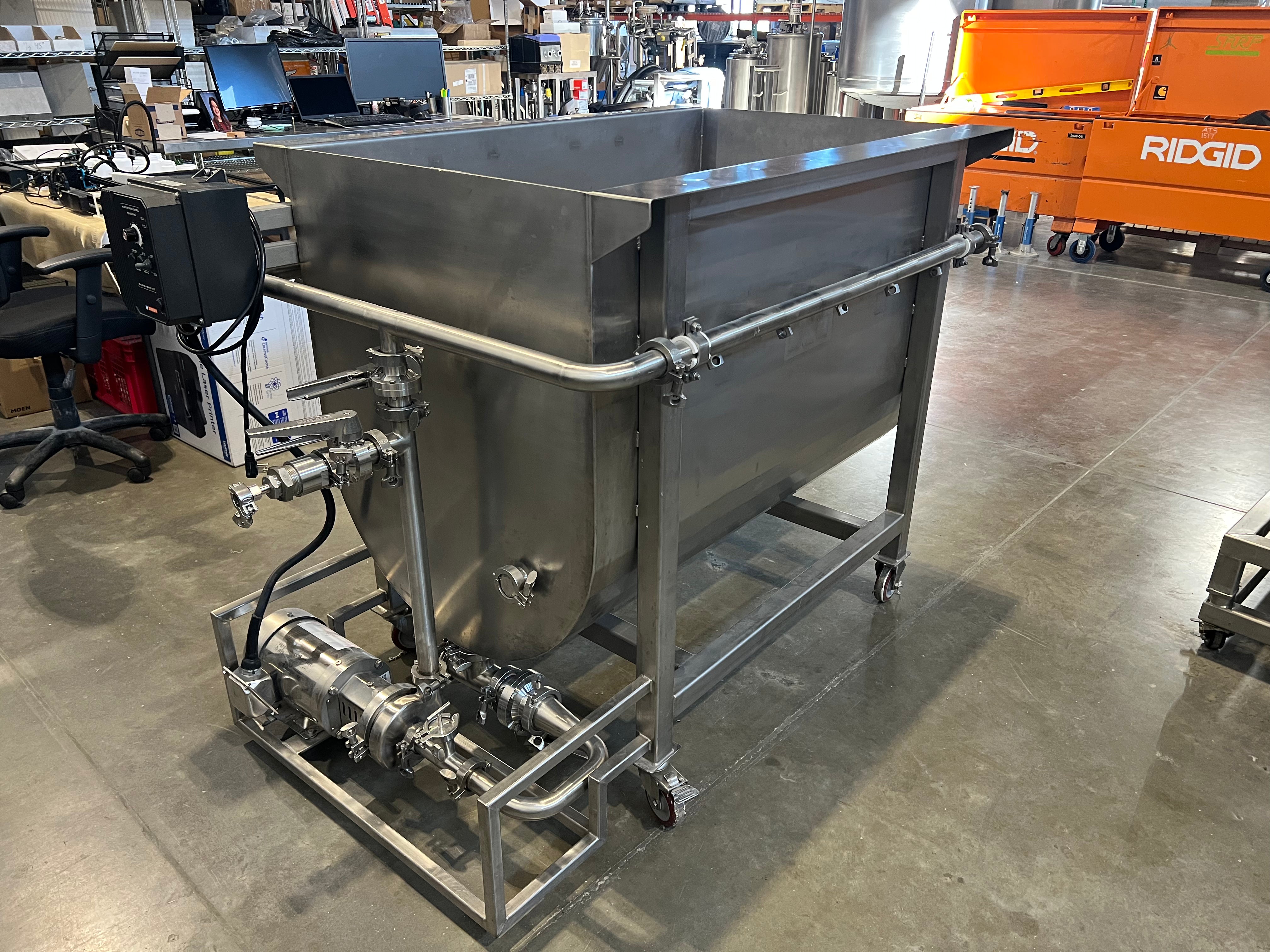 New 100 gallon, single wall 12 gauge, 304 SS CIP/COP Tank with pump, V ...